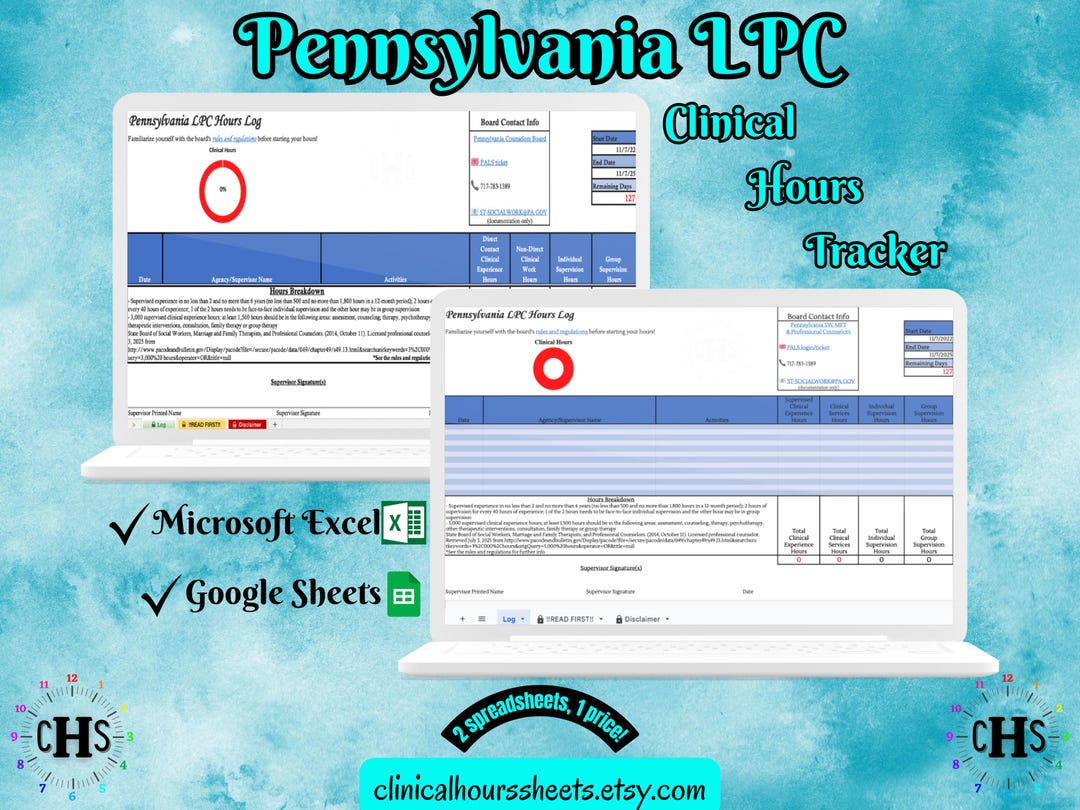 Pennsylvania LPC, Clinical Hours Tracker, Supervision Log for ...