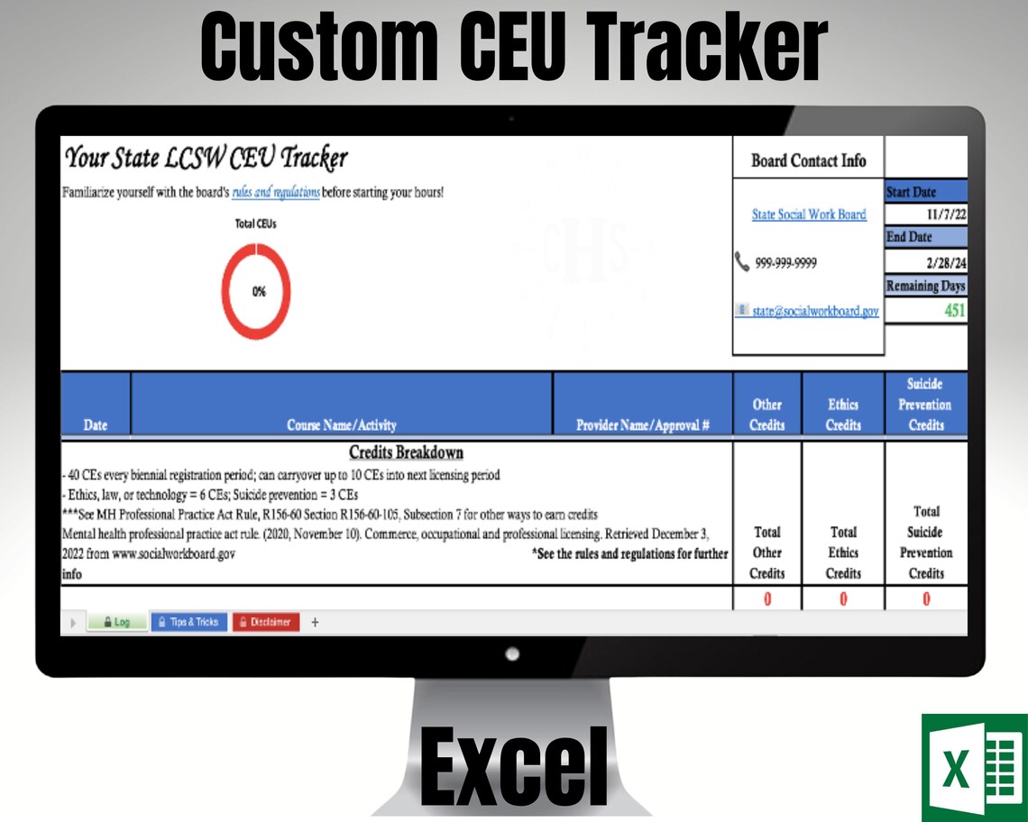 Custom CEU Tracker Continuing Education Tracker Msw - Etsy