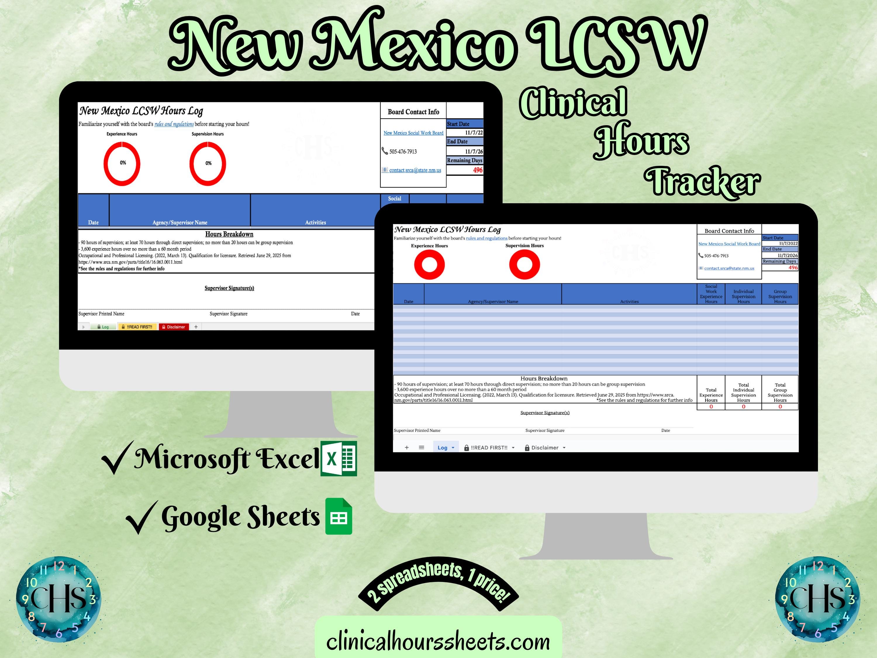 New Mexico, LCSW Hours Tracker, Clinical Supervision Log for Master ...