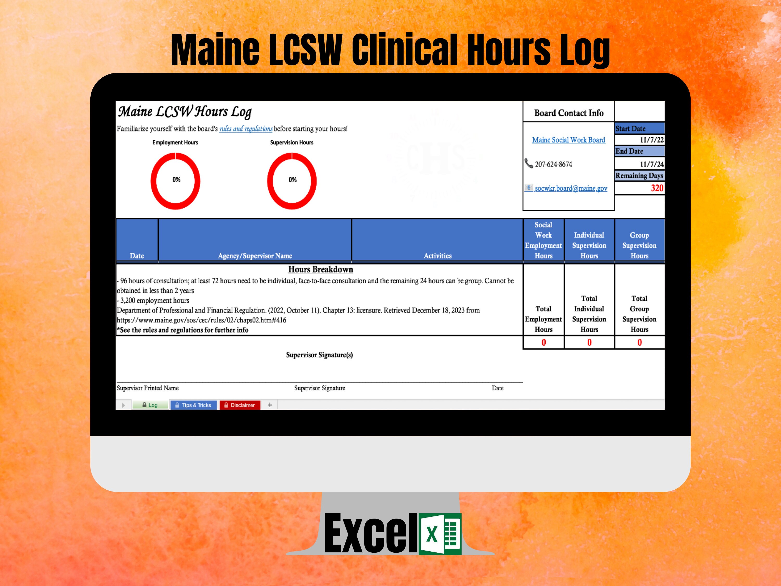 Maine, LCSW Hour Tracker, Clinical Hours Log, Clinical Supervision ...