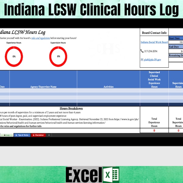 Indiana Lcsw Supervision Log Sheet - Etsy