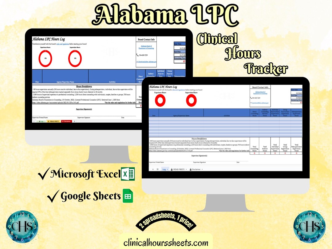Alabama LPC, Clinical Hours Tracker, Supervision Log for Associate ...