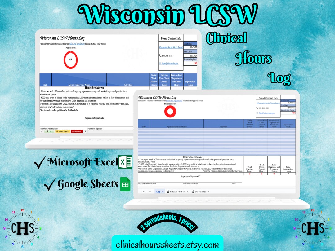 Wisconsin, LCSW Hours Tracker, Clinical Supervision Log for Master ...
