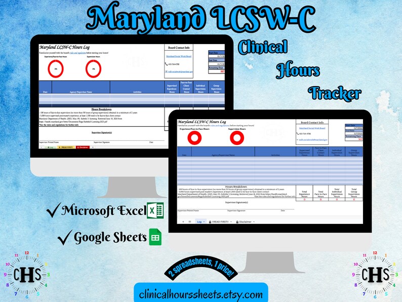 Maryland LCSW-C, Clinical Hours Tracker, Supervision Log for Master ...