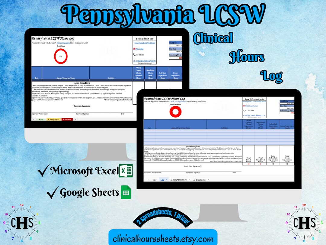 Pennsylvania, LCSW Hours Tracker, Clinical Supervision Log for Master ...