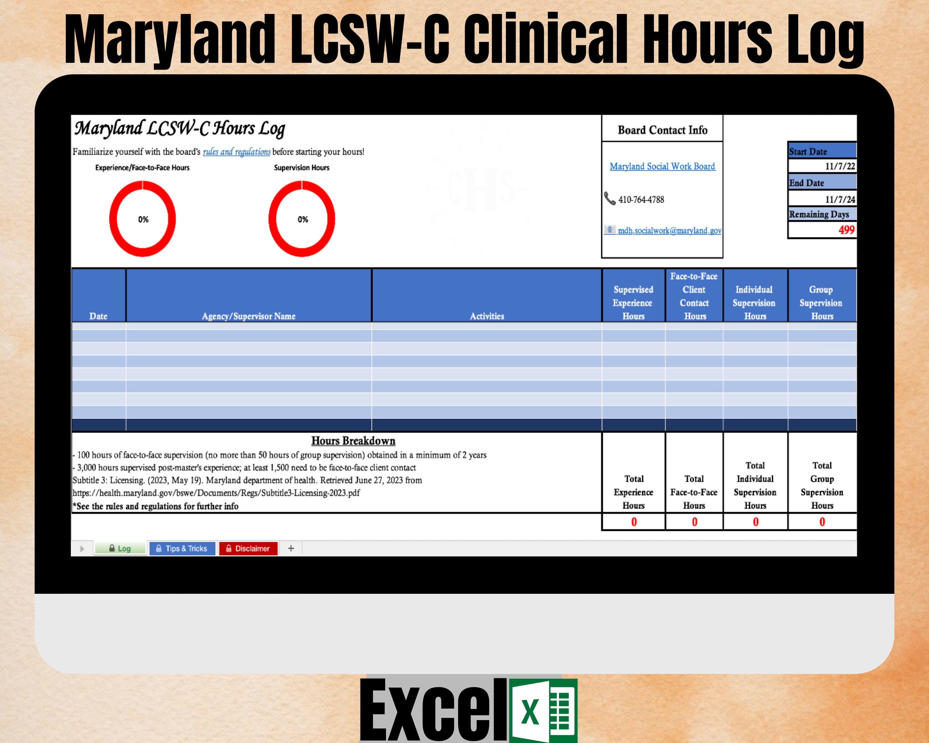 Maryland LCSW-C Clinical Hours Tracker Clinical Supervision - Etsy