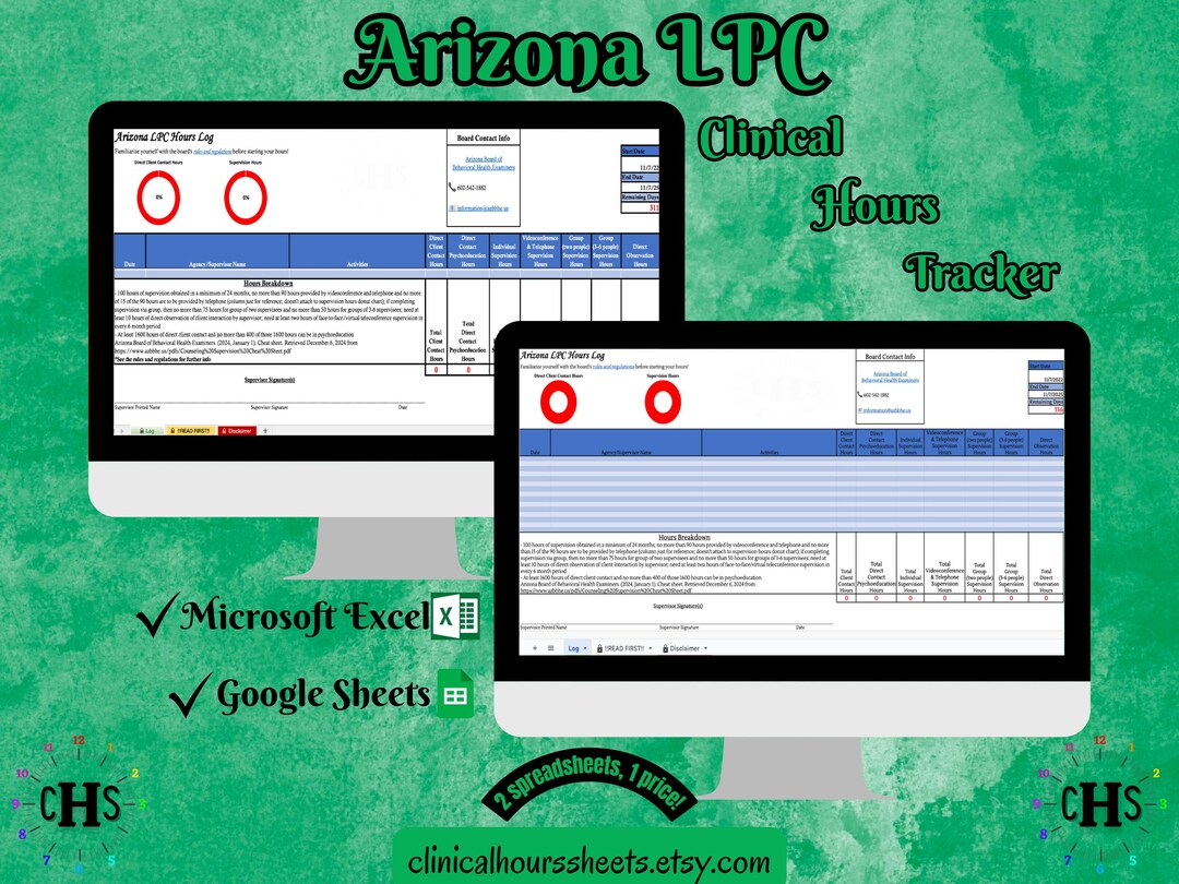 Arizona LPC, Clinical Hours Tracker, Supervision Log for Licensed ...