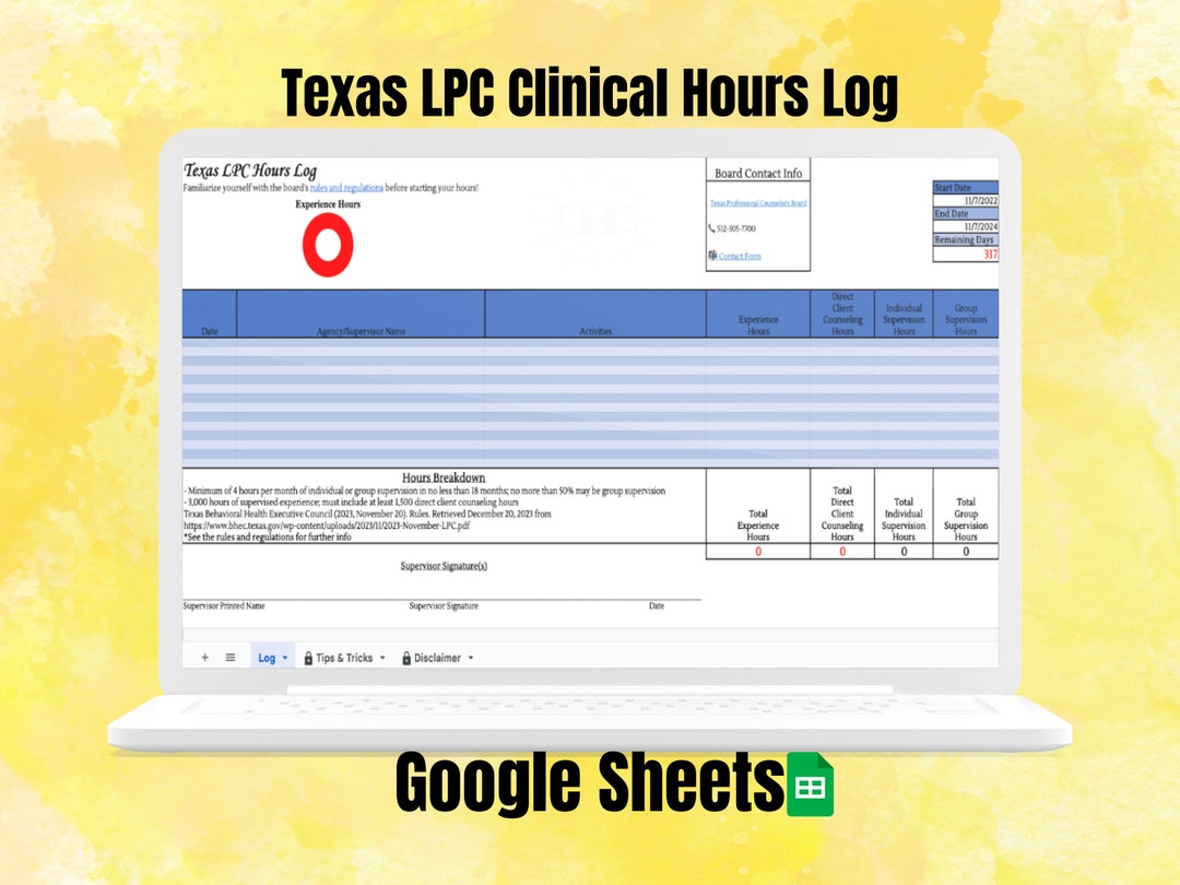 Texas LPC, Clinical Hours Log, Clinical Supervision Form, Counseling ...
