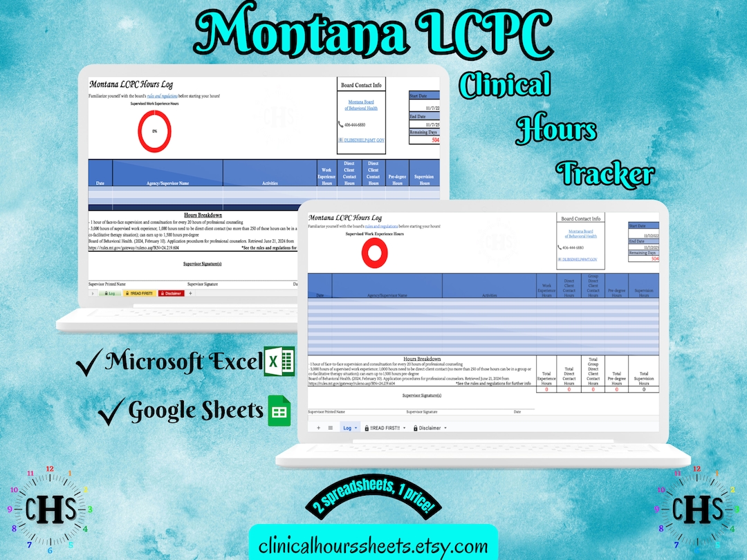 Montana LCPC, Clinical Hours Tracker, Supervision Log for Associate ...