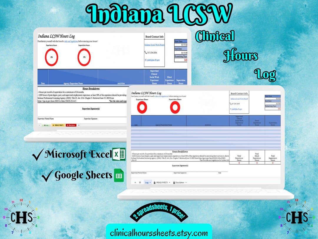 Indiana, LCSW Hours Tracker, Clinical Supervision Form for Master ...