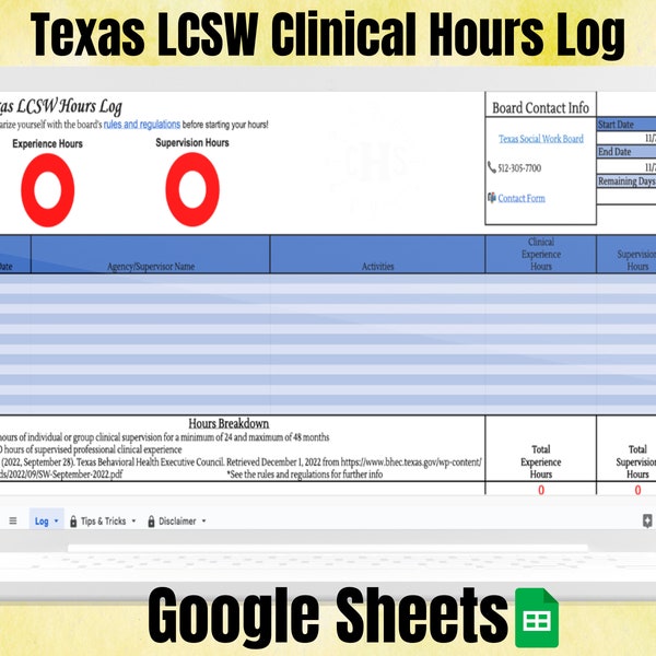 Texas Lcsw Clinical Hours Log, Supervision Tracker - Etsy
