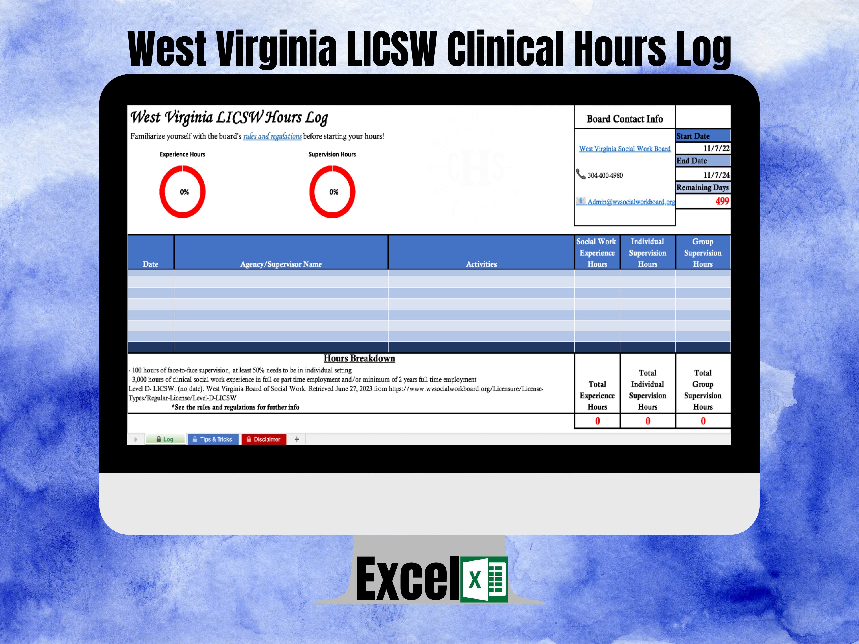 West Virginia LICSW Clinical Hours Tracker Social Work - Etsy