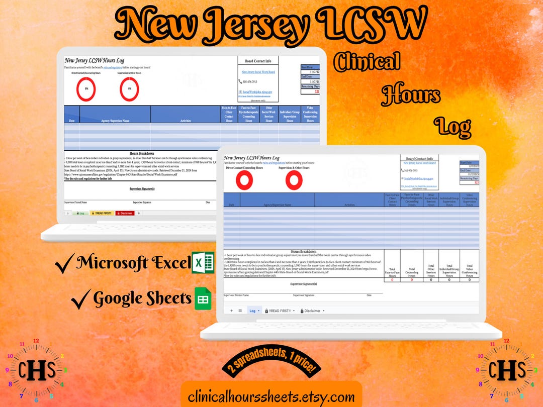 New Jersey, LCSW Hours Tracker, Clinical Supervision Log for Master ...