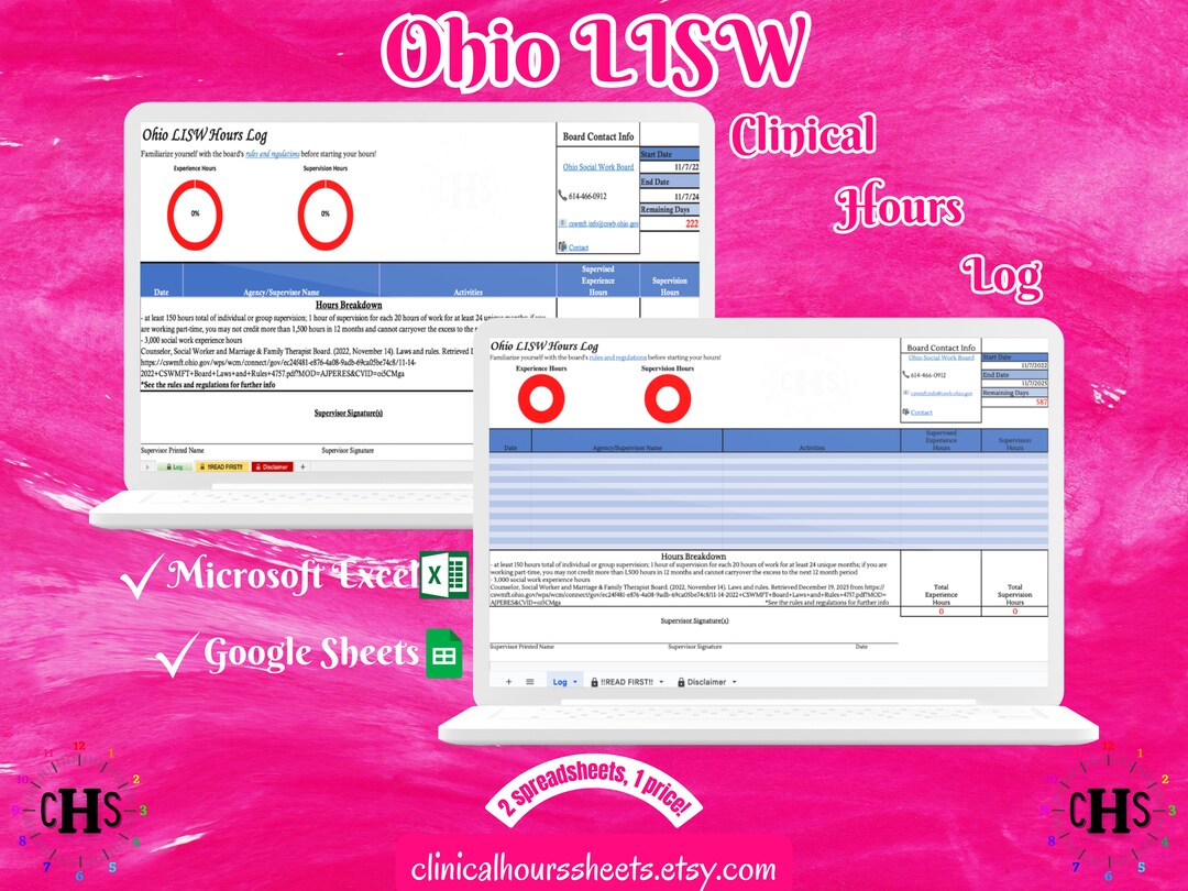 Ohio LISW Clinical Hours Tracker, Supervision Log for Master Social ...