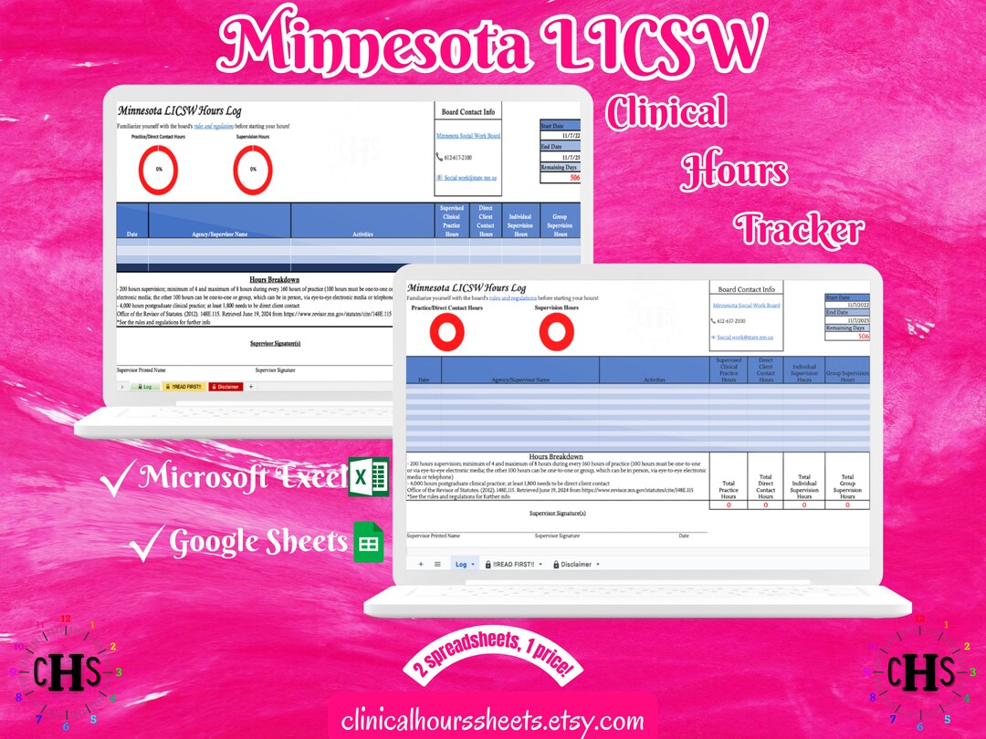 Minnesota LICSW, Clinical Hours Tracker, Supervision Log for Master ...