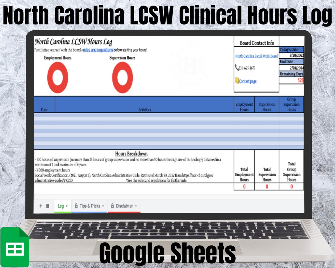 North Carolina LCSW Clinical Hours Log Supervision Template - Etsy