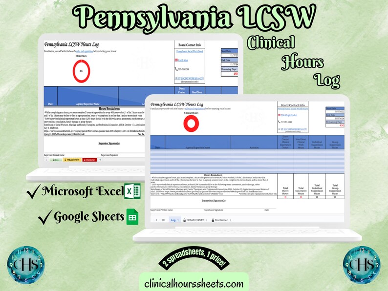 Pennsylvania, LCSW Hours Tracker, Clinical Supervision Log for Master ...