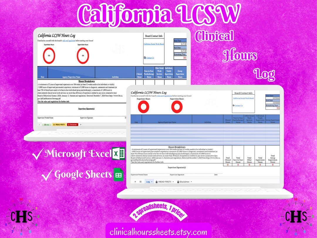 California, LCSW Hours Tracker, Clinical Supervision Form for Master ...