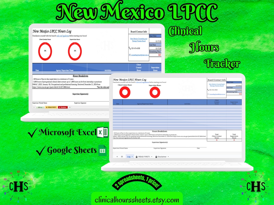 New Mexico LPCC, Clinical Hours Tracker, Supervision Log for Licensed ...
