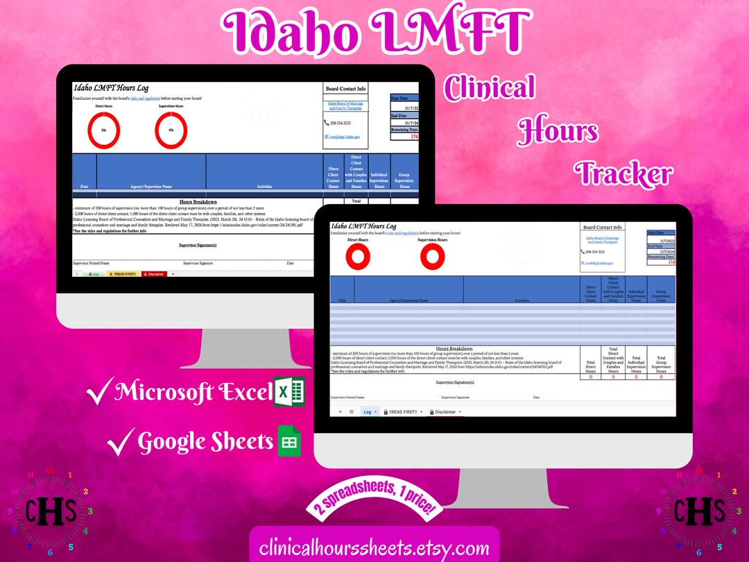 Idaho LMFT, Clinical Hours Tracker, Supervision Log for Associate ...