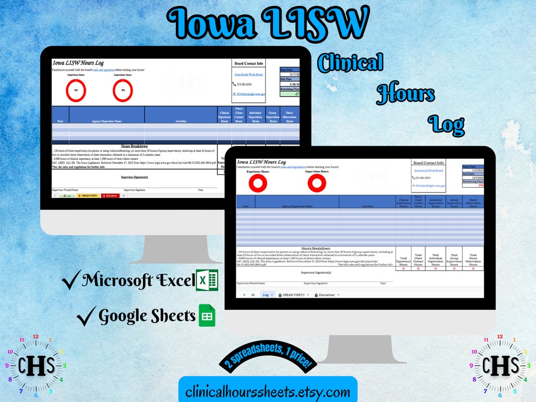 Iowa LISW Clinical Hours Tracker, Supervision Log for Master Social ...