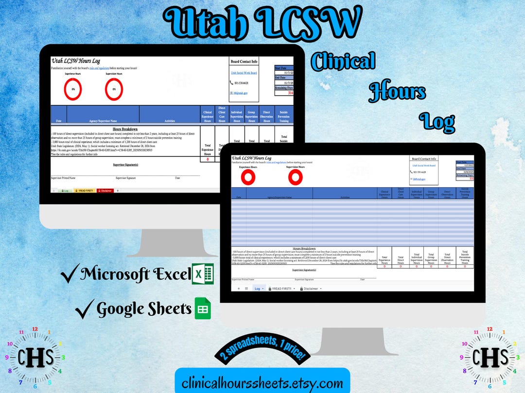 Utah, LCSW Hours Tracker, Clinical Supervision Log for Master Social ...