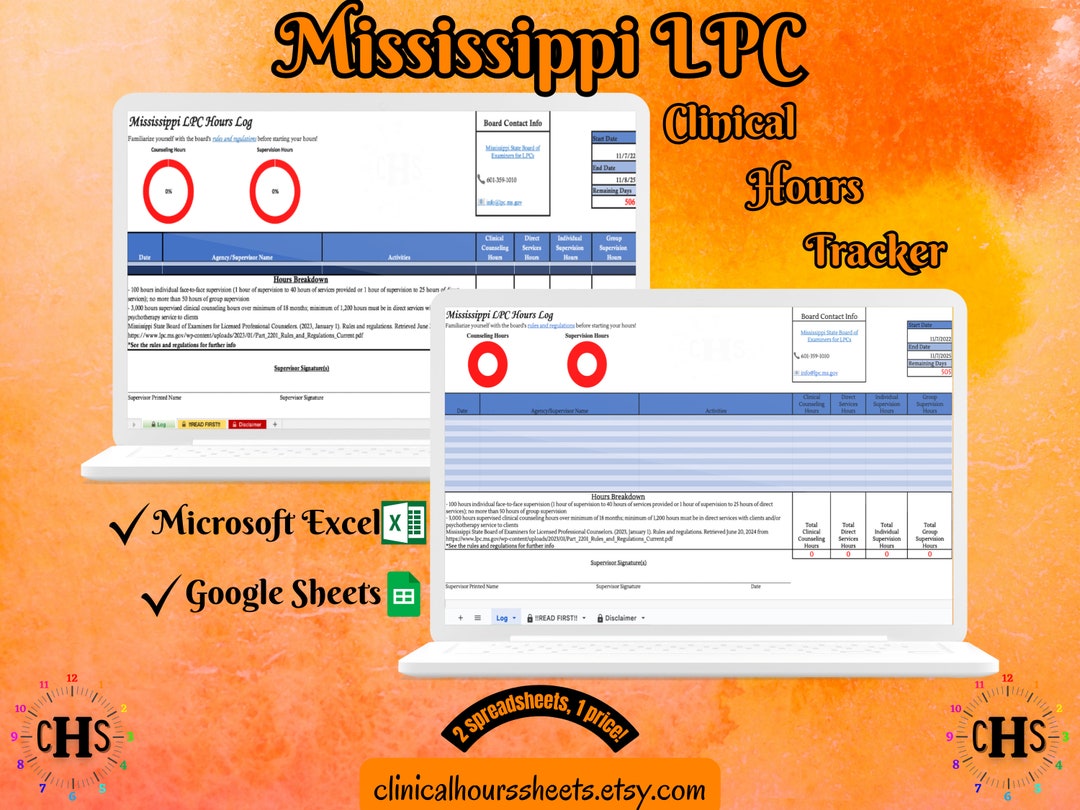 Mississippi LPC, Clinical Hours Tracker, Supervision Log for ...
