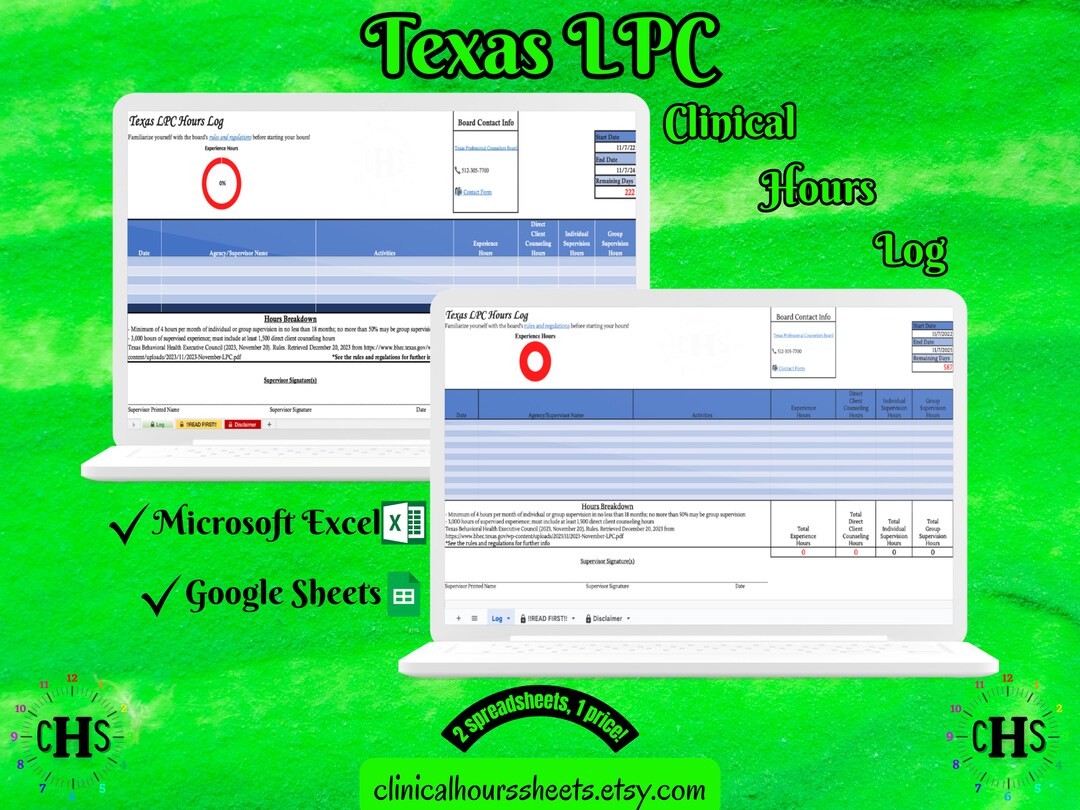 Texas LPC Clinical Hours Tracker Supervision Template for Licensed ...