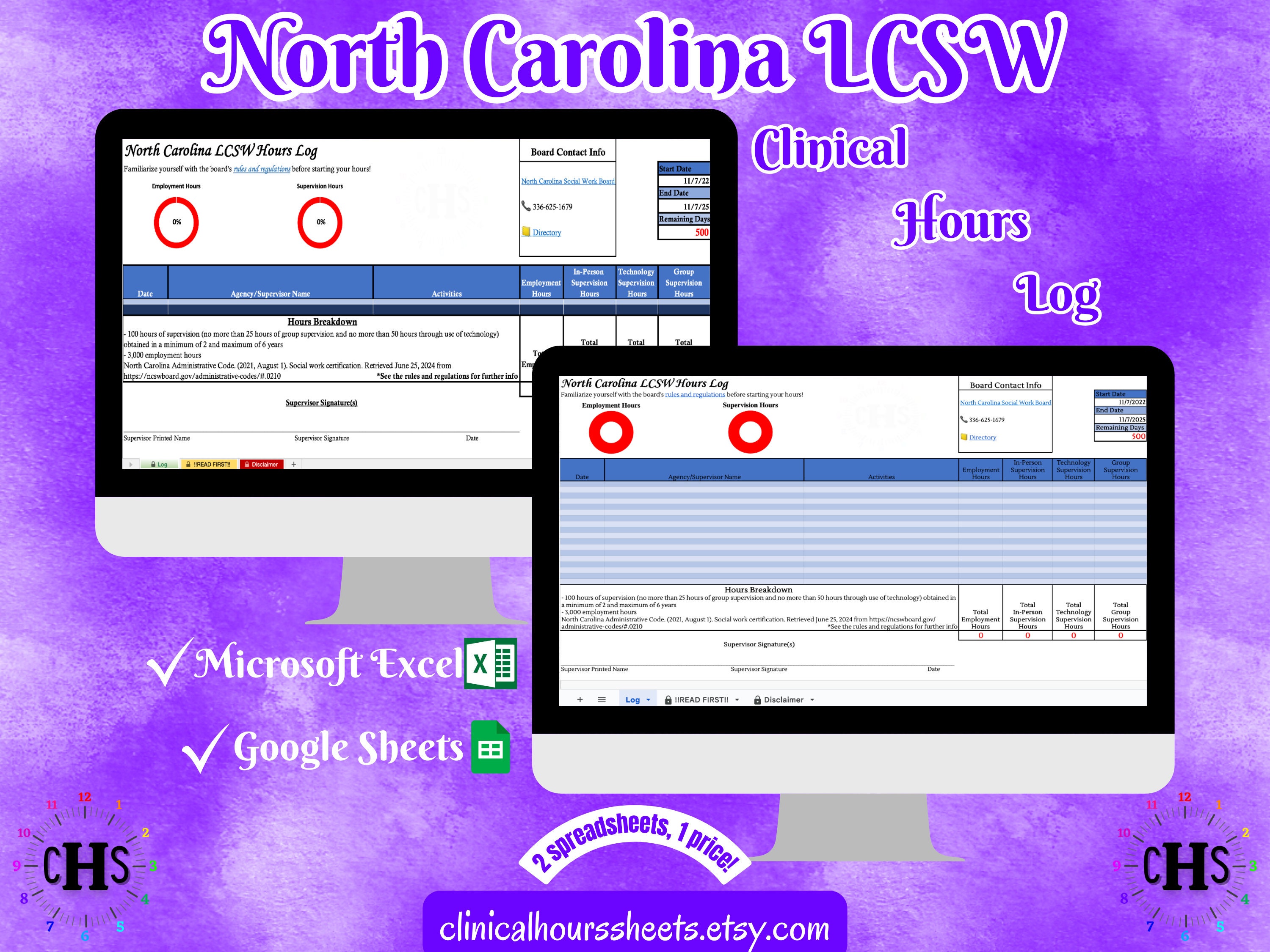 North Carolina, LCSW Hours Tracker, Clinical Supervision Log for Master ...