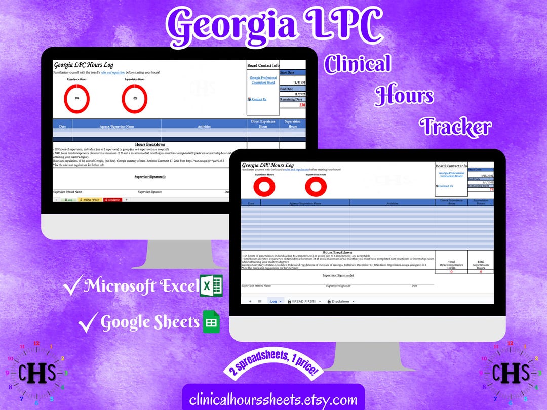 Georgia LPC, Clinical Hours Tracker, Supervision Log for Associate ...