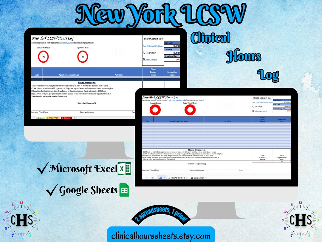 New York, LCSW Hours Tracker, Clinical Supervision Log for Master ...