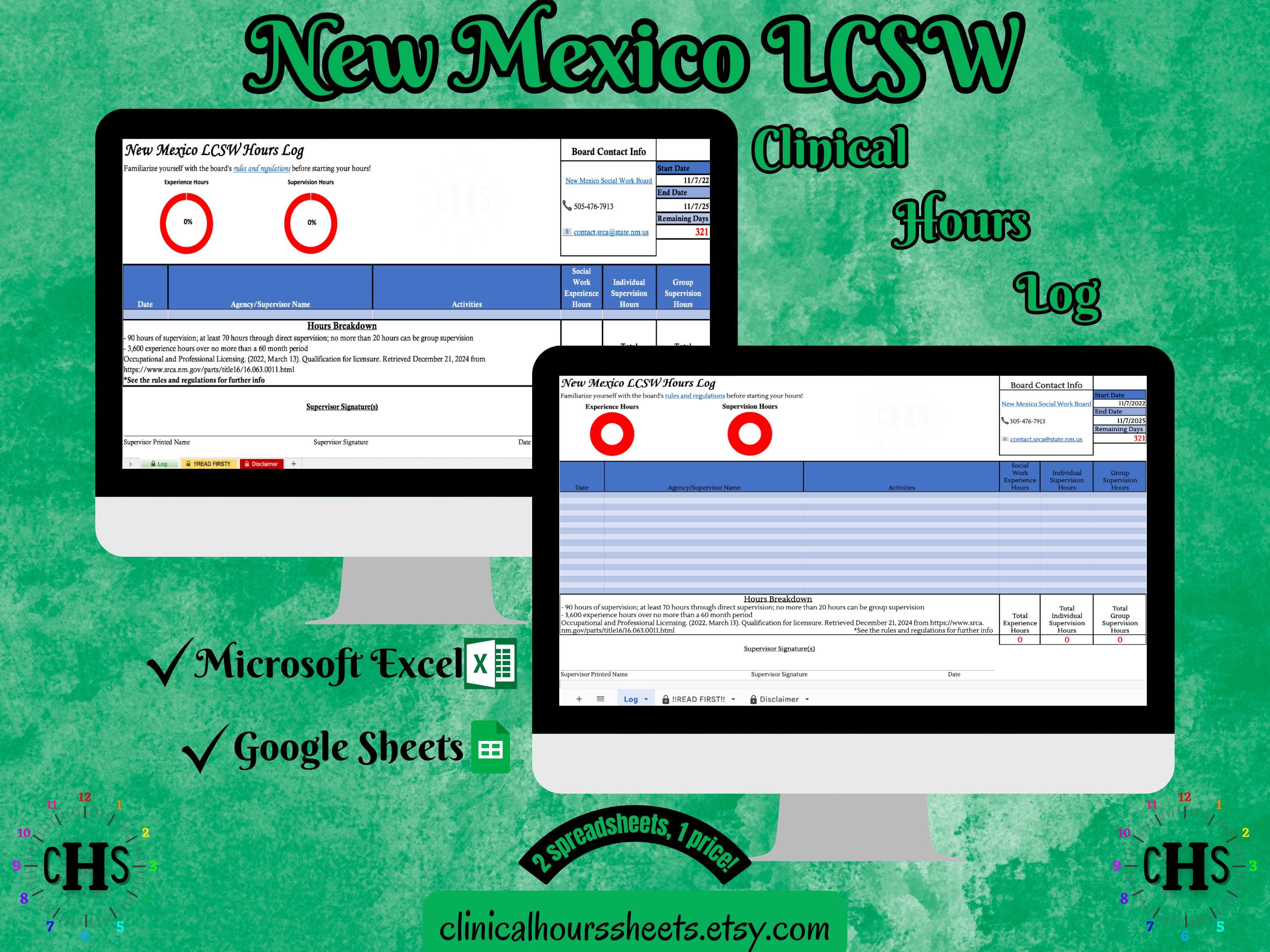 New Mexico, LCSW Hours Tracker, Clinical Supervision Log for Master ...