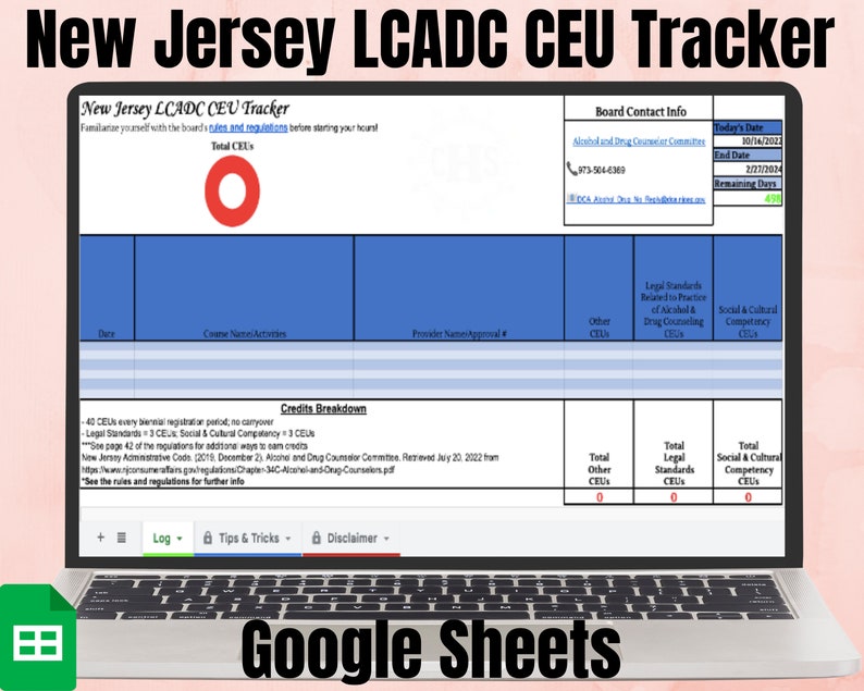 New Jersey LCADC CEU Tracker Continuing Education Tracker - Etsy