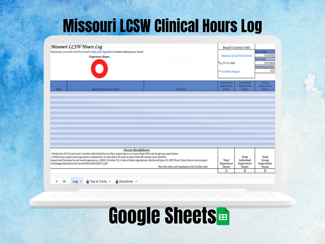 Missouri LCSW Hour Tracker Clinical Hours Log (Instant Download) - Etsy
