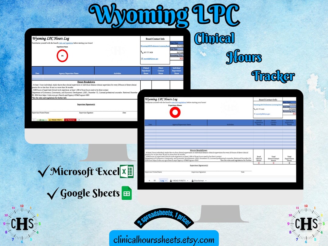 Wyoming LPC, Clinical Hours Tracker, Supervision Log for Provisional ...