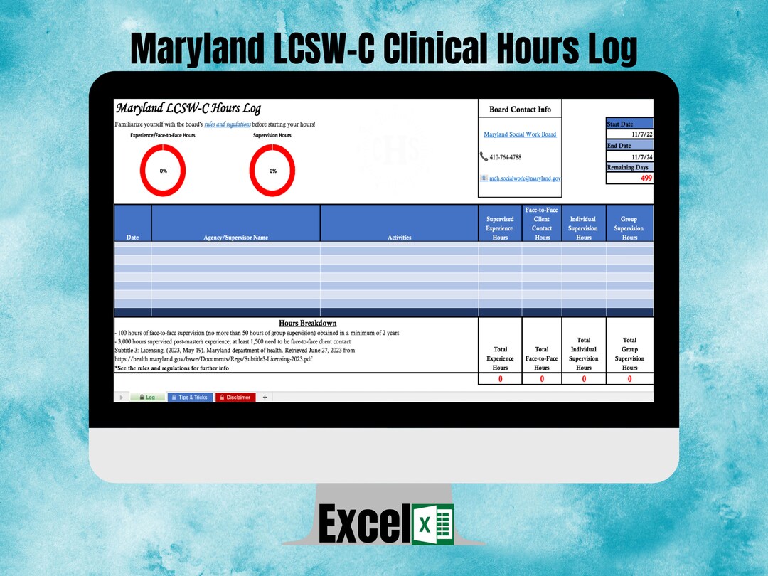 Maryland LCSW-C Clinical Hours Tracker Clinical Supervision - Etsy