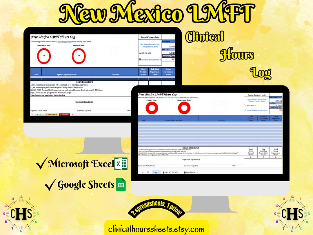 New Mexico LMFT, Clinical Hours Tracker, Supervision Log for Licensed ...