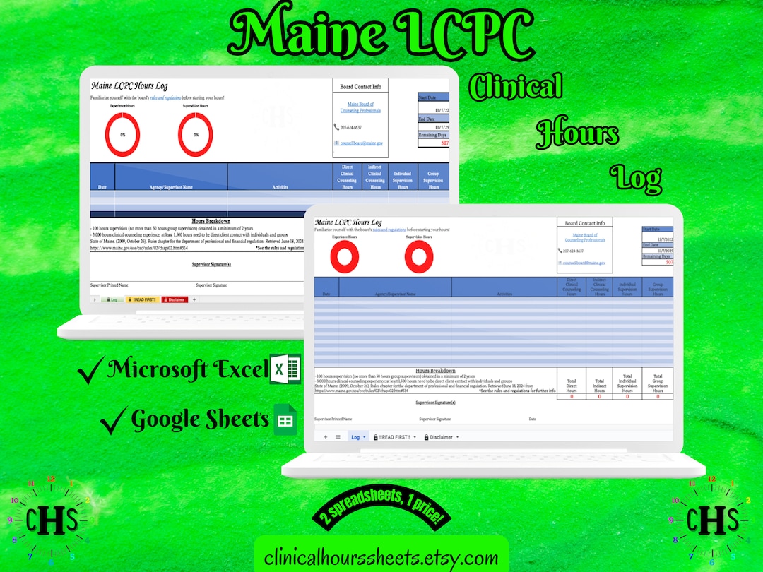 Maine LCPC, Clinical Hours Tracker, Supervision Log for Licensed ...