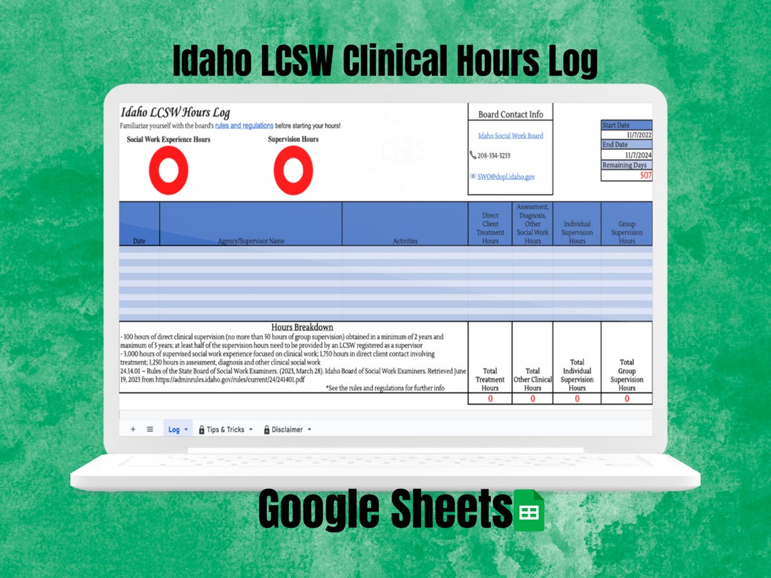Idaho LCSW Hour Tracker Clinical Hours Log Clinical - Etsy