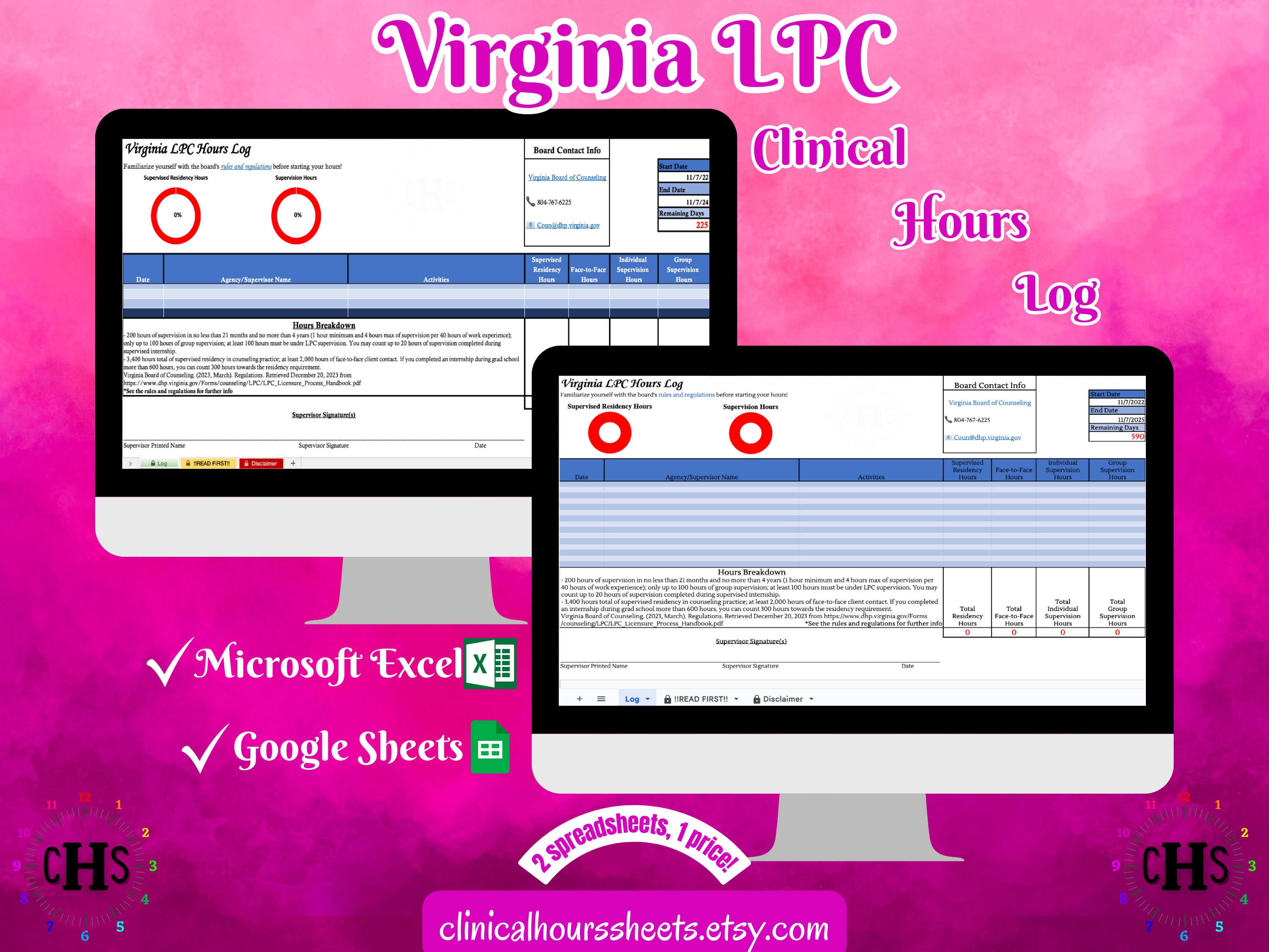 Virginia LPC Clinical Hours Tracker, Supervision Template for Licensed ...