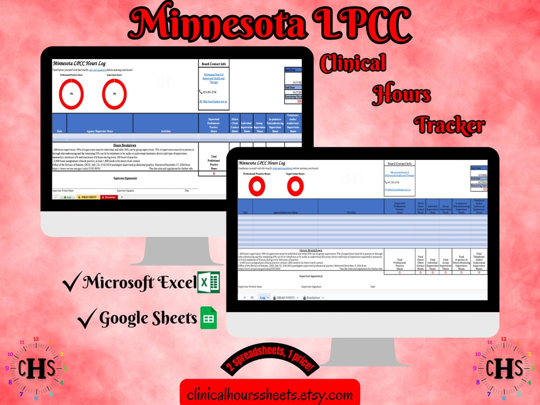 Minnesota LPCC, Clinical Hours Tracker, Supervision Log for Licensed ...
