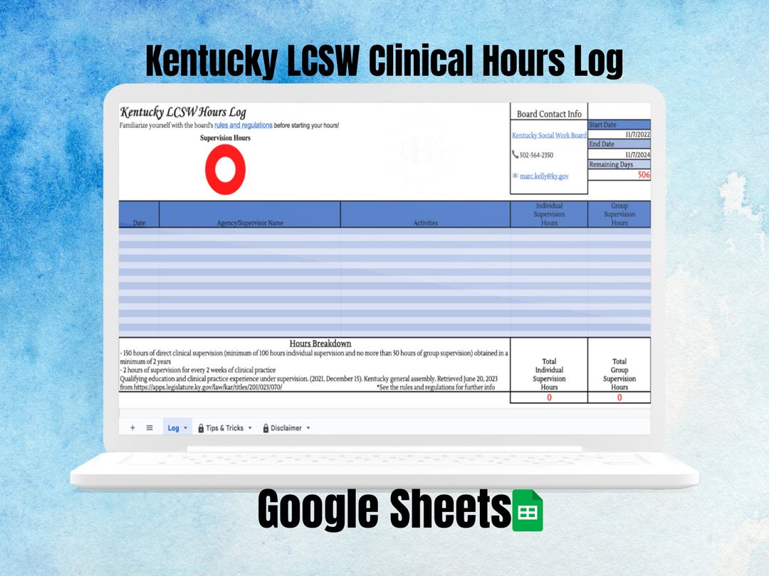 Kentucky LCSW Hour Tracker Clinical Hours Log Clinical - Etsy