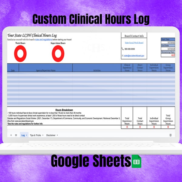 Clinical Hours Tracker Spreadsheet - Etsy