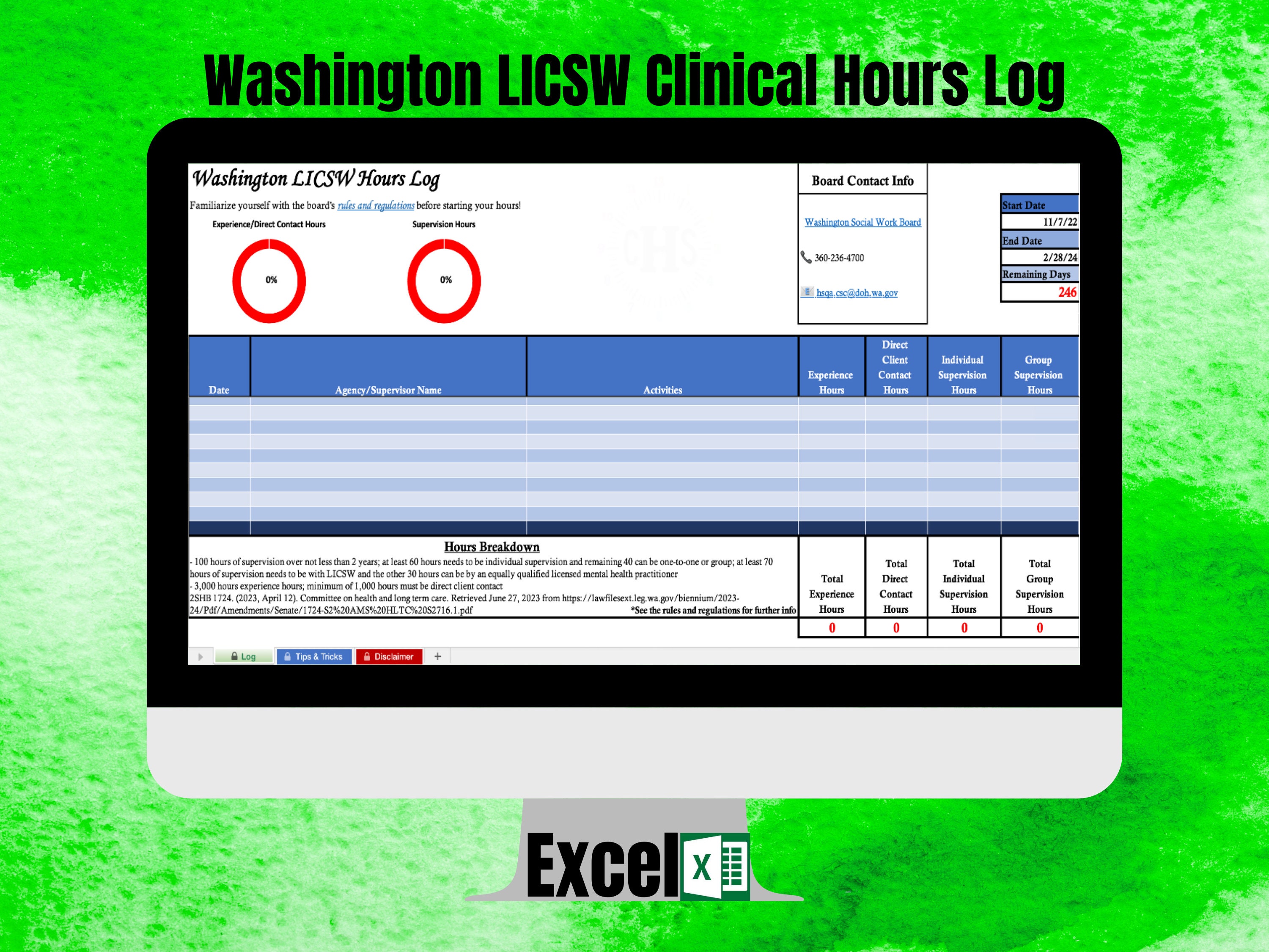 Washington LICSW Clinical Hours Tracker Clinical Supervision Tools ...