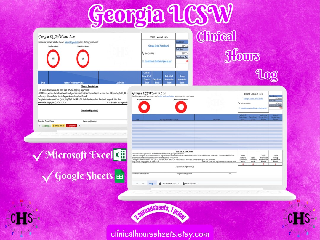 Georgia, LCSW Hours Tracker, Clinical Supervision Form for Master ...