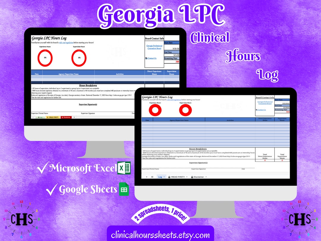 Georgia LPC, Clinical Hours Tracker, Supervision Log for Associate Professional Counselor ...