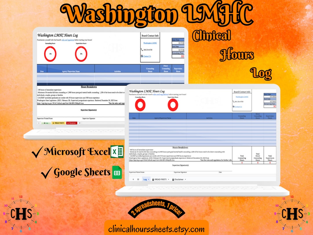 Washington LMHC, Counseling Hour Tracker, Supervision Template for ...