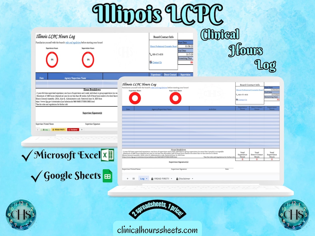 Illinois LCPC, Clinical Hours Tracker, Supervision Log for Licensed ...