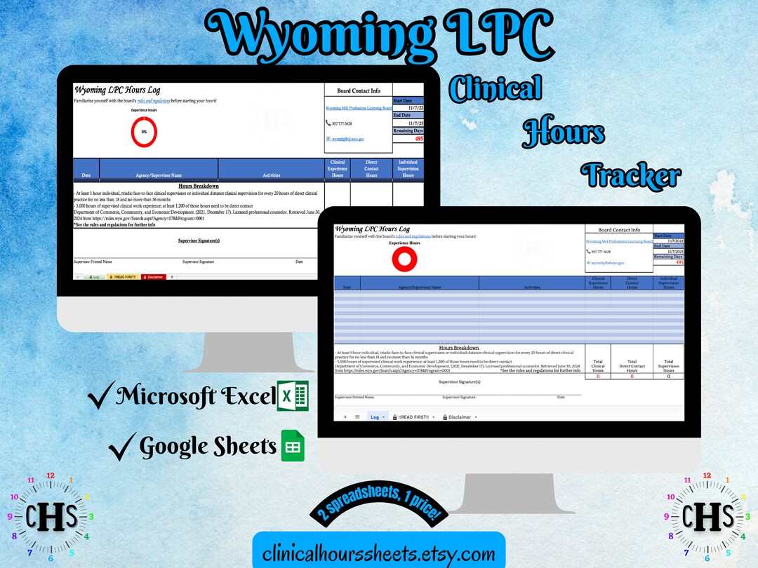 Wyoming LPC, Clinical Hours Tracker, Supervision Log for Provisional ...