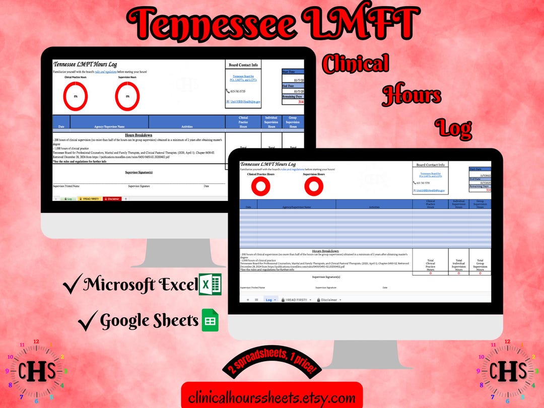 Tennessee LMFT, Clinical Hours Tracker, Supervision Log for Certified ...